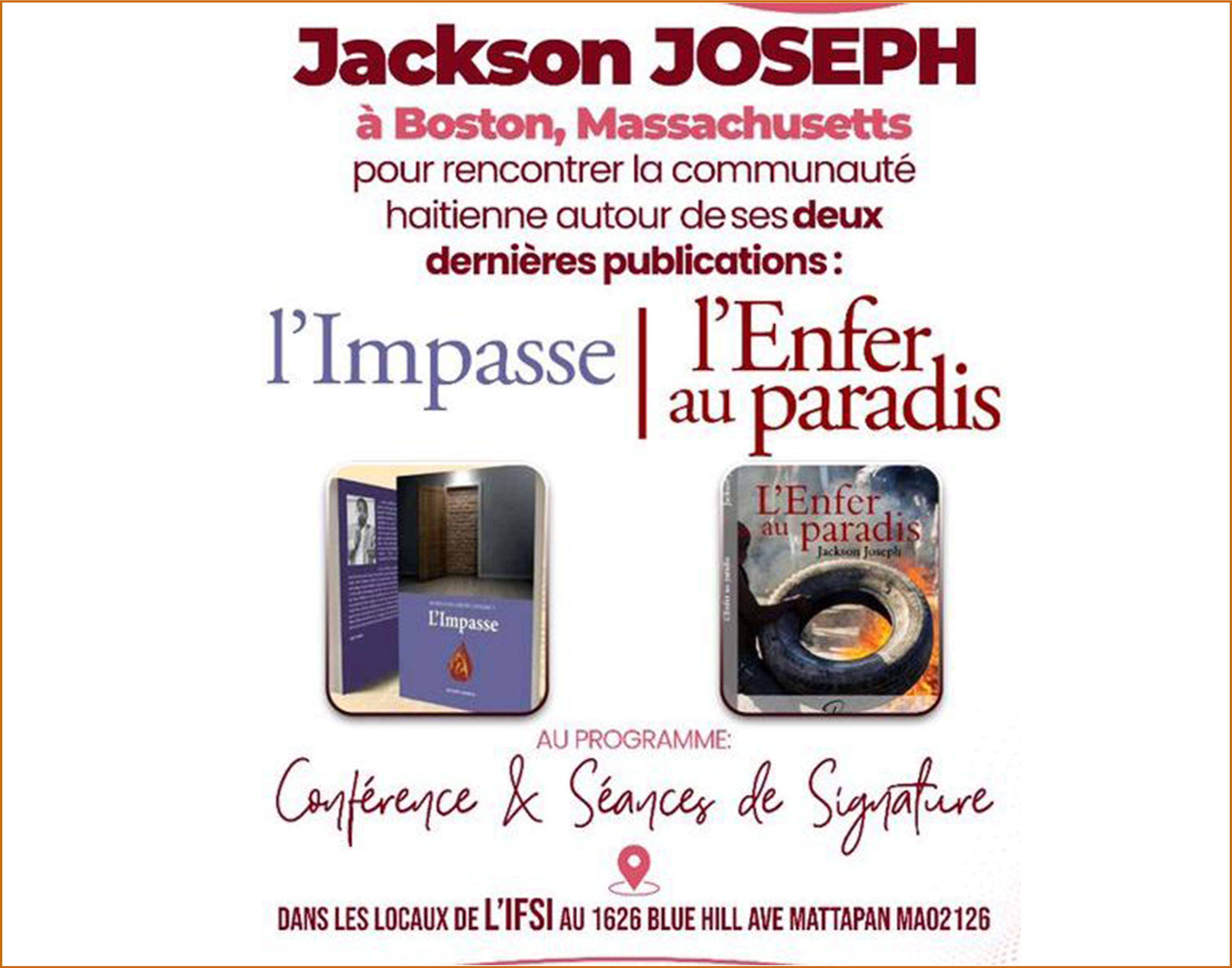 "Jackson Joseph's US Book Tour: Meet the Haitian Author Signing 'L'Impasse' and 'L'enfer au ...